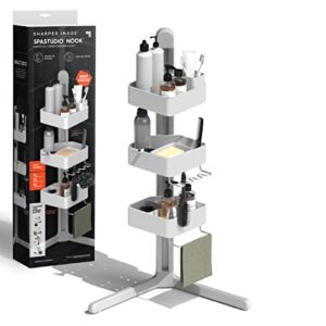 sharper image the spastudio nook, modular corner shower caddy, adjustable 3 tier design with customizable fit and storage