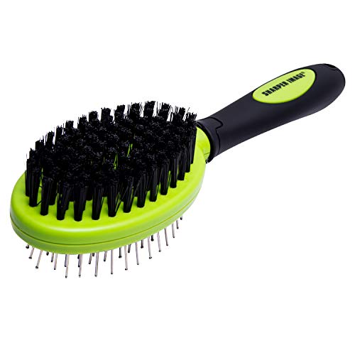 Sharper Image Dog Brush Pet Grooming Tools -Pet Brush Cat Brush 2 Sided Bristle Grooming Brush Long & Short Hair Tangled Hair Removing Shedding Loose Undercoat Fur - All Breeds (Black and Green)