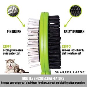 Sharper Image Dog Brush Pet Grooming Tools -Pet Brush Cat Brush 2 Sided Bristle Grooming Brush Long & Short Hair Tangled Hair Removing Shedding Loose Undercoat Fur - All Breeds (Black and Green)