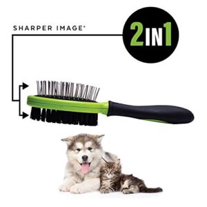 Sharper Image Dog Brush Pet Grooming Tools -Pet Brush Cat Brush 2 Sided Bristle Grooming Brush Long & Short Hair Tangled Hair Removing Shedding Loose Undercoat Fur - All Breeds (Black and Green)