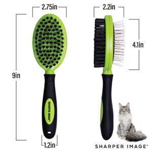 Sharper Image Dog Brush Pet Grooming Tools -Pet Brush Cat Brush 2 Sided Bristle Grooming Brush Long & Short Hair Tangled Hair Removing Shedding Loose Undercoat Fur - All Breeds (Black and Green)