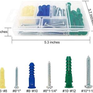 DIY.TK Plastic Self Drilling Drywall Ribbed Anchors with Phillips Pan Head Self Tapping Screws Assortment Kit,66 Pieces