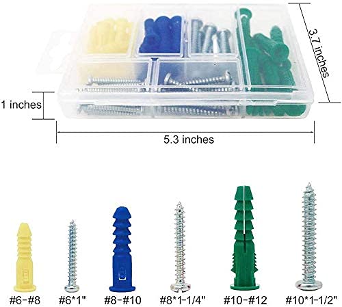 DIY.TK Plastic Self Drilling Drywall Ribbed Anchors with Phillips Pan Head Self Tapping Screws Assortment Kit,66 Pieces