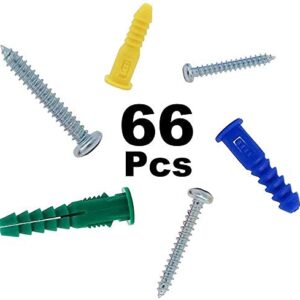 DIY.TK Plastic Self Drilling Drywall Ribbed Anchors with Phillips Pan Head Self Tapping Screws Assortment Kit,66 Pieces