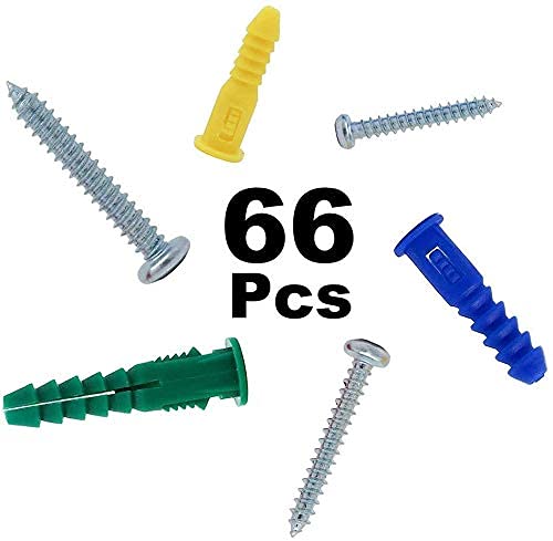 DIY.TK Plastic Self Drilling Drywall Ribbed Anchors with Phillips Pan Head Self Tapping Screws Assortment Kit,66 Pieces