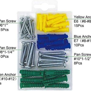 DIY.TK Plastic Self Drilling Drywall Ribbed Anchors with Phillips Pan Head Self Tapping Screws Assortment Kit,66 Pieces