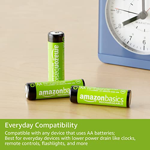 Amazon Basics 16-Pack AA Rechargeable Batteries, Recharge up to 1000x, Standard Capacity 2000 mAh, Pre-Charged