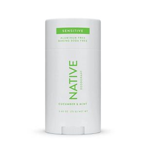 native sensitive deodorant | natural deodorant for women and men, aluminum free, baking soda free, phthalate free, talc free, coconut oil and shea butter | cucumber & mint (sensitive)