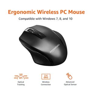 Amazon Basics Ergonomic Wireless PC Mouse - DPI adjustable - Black