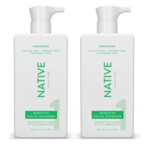 native sensitive face wash, facial cleanser with aloe and vitamin b3, daily face cleanser for sensitive skin, 2-pack, 12fl oz