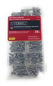 everbilt marine grade sae 216 pieces stainless steel sheet metal screw set combo kit- pan and oval head phillips- 34 sizes