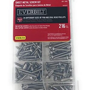 Everbilt Marine Grade SAE 216 Pieces Stainless Steel Sheet Metal Screw Set Combo Kit- Pan and Oval Head Phillips- 34 Sizes