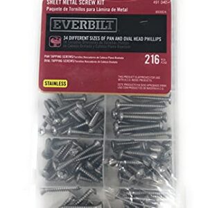 Everbilt Marine Grade SAE 216 Pieces Stainless Steel Sheet Metal Screw Set Combo Kit- Pan and Oval Head Phillips- 34 Sizes