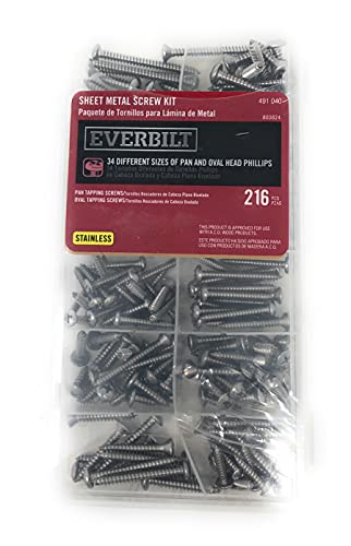 Everbilt Marine Grade SAE 216 Pieces Stainless Steel Sheet Metal Screw Set Combo Kit- Pan and Oval Head Phillips- 34 Sizes