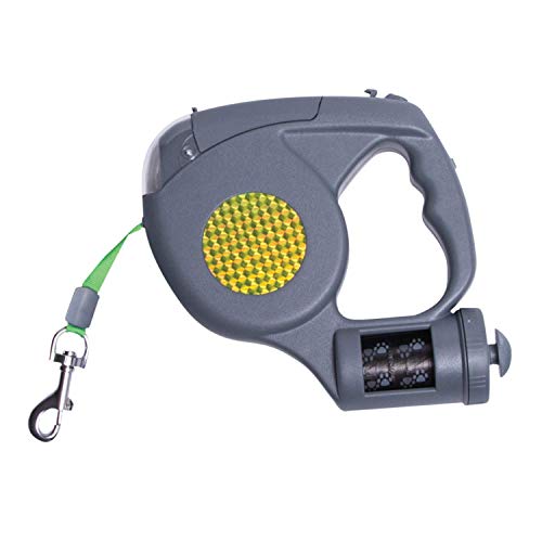 Sharper Image 3 in 1 Retractable Dog Leash with Flashlight and Waste Bag Dispenser (Grey)