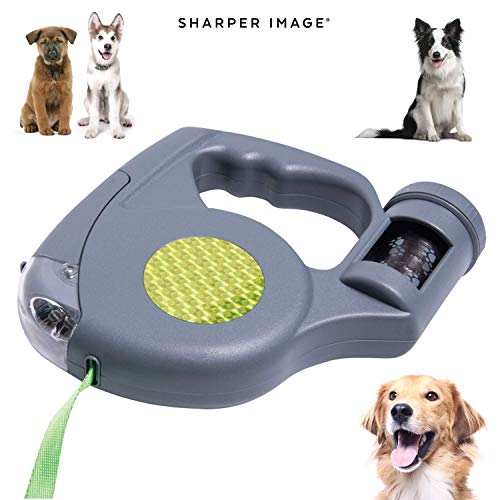 Sharper Image 3 in 1 Retractable Dog Leash with Flashlight and Waste Bag Dispenser (Grey)