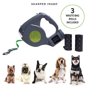 Sharper Image 3 in 1 Retractable Dog Leash with Flashlight and Waste Bag Dispenser (Grey)