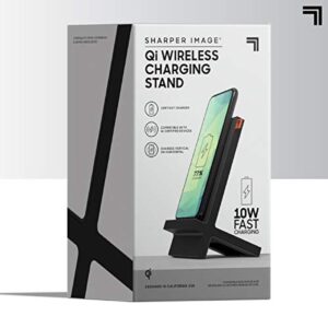 SHARPER IMAGE Wireless Qi Charging Dock, Wirelessly Charge Compatible Devices, 10-Watt Fast Charger, Sleek Stand with Finish Protecting Coating, Ultimate Smartphone Accessory