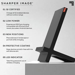 SHARPER IMAGE Wireless Qi Charging Dock, Wirelessly Charge Compatible Devices, 10-Watt Fast Charger, Sleek Stand with Finish Protecting Coating, Ultimate Smartphone Accessory