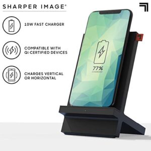 SHARPER IMAGE Wireless Qi Charging Dock, Wirelessly Charge Compatible Devices, 10-Watt Fast Charger, Sleek Stand with Finish Protecting Coating, Ultimate Smartphone Accessory