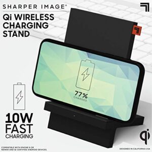 SHARPER IMAGE Wireless Qi Charging Dock, Wirelessly Charge Compatible Devices, 10-Watt Fast Charger, Sleek Stand with Finish Protecting Coating, Ultimate Smartphone Accessory