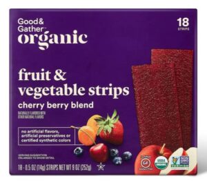 good & gather organic fruit & vegetable strips. cherry berry blend. 18 count. gluten free certified.