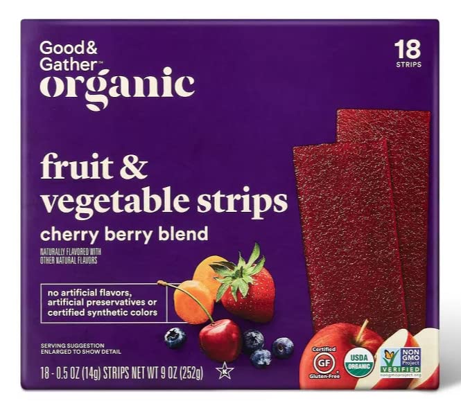 Good & Gather Organic Fruit & Vegetable Strips. Cherry Berry Blend. 18 Count. Gluten Free Certified.