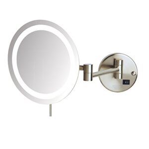 sharper image jerdon slimline led wall mount 8x magnifying makeup mirror, nickel