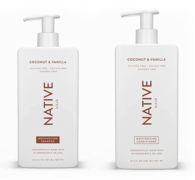 Native Shampoo and Conditioner Set | Sulfate Free, Paraben Free, Dye Free, with Naturally Derived Clean Ingredients| 16.5 oz (Coconut & Vanilla, Moisturizing) Pack