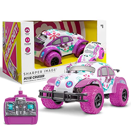 SHARPER IMAGE Pixie Cruiser Pink and Purple RC Remote Control Car Toy for Girls with Off-Road Grip Tires Princess Style Big Buggy Crawler w/Flowers