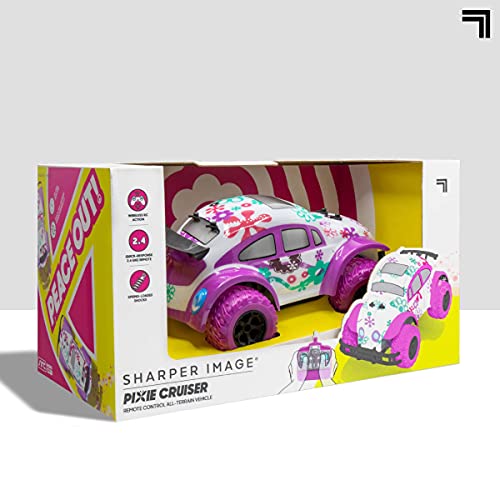 SHARPER IMAGE Pixie Cruiser Pink and Purple RC Remote Control Car Toy for Girls with Off-Road Grip Tires Princess Style Big Buggy Crawler w/Flowers