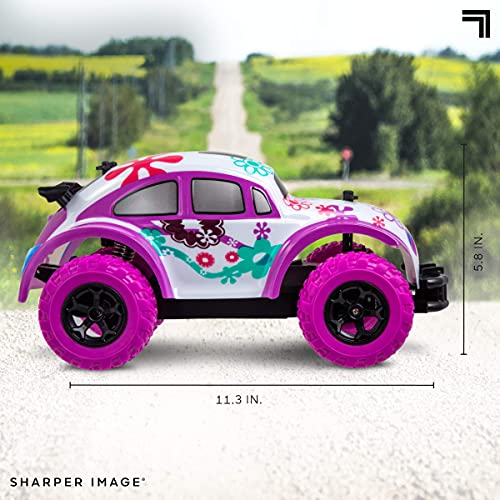 SHARPER IMAGE Pixie Cruiser Pink and Purple RC Remote Control Car Toy for Girls with Off-Road Grip Tires Princess Style Big Buggy Crawler w/Flowers