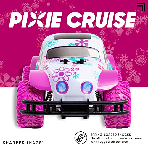 SHARPER IMAGE Pixie Cruiser Pink and Purple RC Remote Control Car Toy for Girls with Off-Road Grip Tires Princess Style Big Buggy Crawler w/Flowers