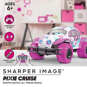 SHARPER IMAGE Pixie Cruiser Pink and Purple RC Remote Control Car Toy for Girls with Off-Road Grip Tires Princess Style Big Buggy Crawler w/Flowers