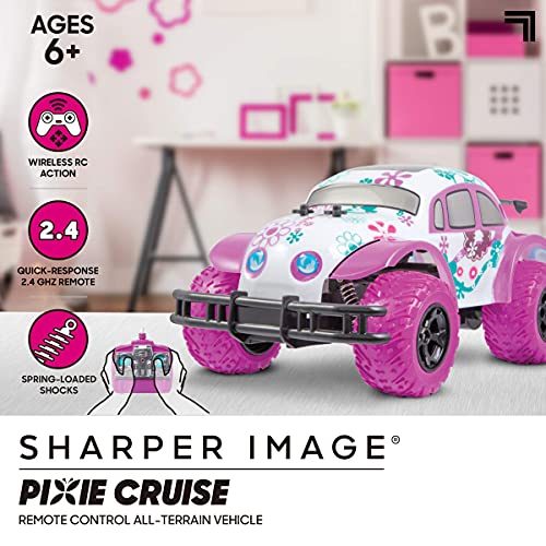 SHARPER IMAGE Pixie Cruiser Pink and Purple RC Remote Control Car Toy for Girls with Off-Road Grip Tires Princess Style Big Buggy Crawler w/Flowers