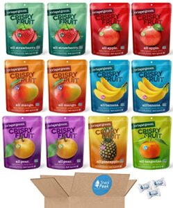 crispy green freeze dried fruit crisps snack peak variety gift box – apple, asian pear, banana, mango, tangerine, pineapple and strawberry