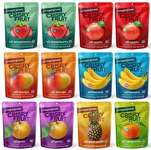 Crispy Green Freeze Dried Fruit Crisps Snack Peak Variety Gift Box – Apple, Asian Pear, Banana, Mango, Tangerine, Pineapple and Strawberry