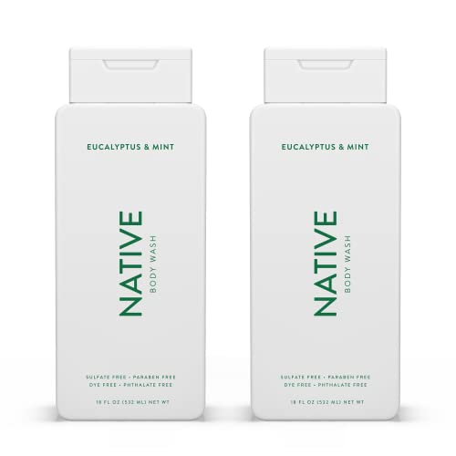 Native Body Wash Natural Body Wash for Women, Men | Sulfate Free, Paraben Free, Dye Free, with Naturally Derived Clean Ingredients Leaving Skin Soft and Hydrating, Eucalyptus & Mint 18 oz - 2 Pk