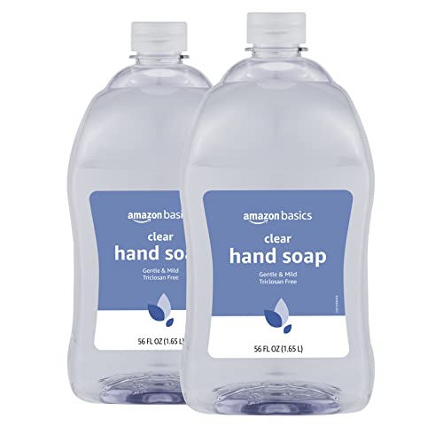 Amazon Basics Gentle & Mild Clear Liquid Hand Soap Refill, Triclosan-Free, 56 Fluid Ounces, 2-Pack