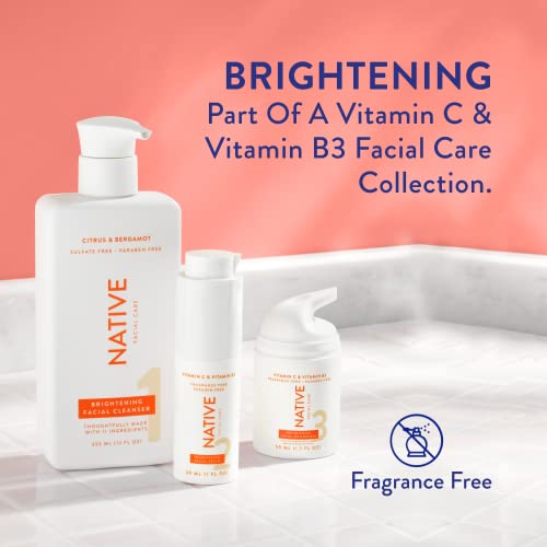 Native Brightening Facial Serum, Hydrating Serum with Vitamin C and Niacinamide, Vitamin B3, Revitalize and Repair Your Skin, Fragrance-Free, 30ml, 1 fl oz