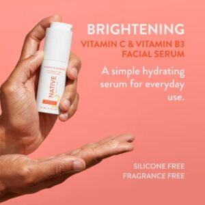 Native Brightening Facial Serum, Hydrating Serum with Vitamin C and Niacinamide, Vitamin B3, Revitalize and Repair Your Skin, Fragrance-Free, 30ml, 1 fl oz