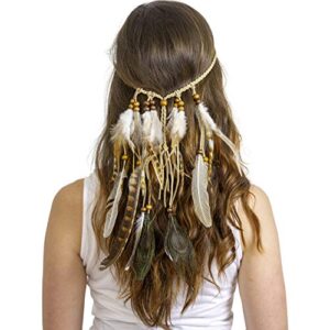 skeleteen indian feather headband accessories – native american tribal costume head dress with feathers for women and kids