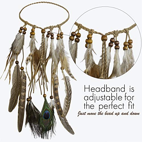 Skeleteen Indian Feather Headband Accessories - Native American Tribal Costume Head Dress with Feathers for Women and Kids