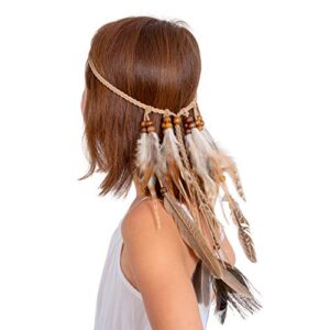 Skeleteen Indian Feather Headband Accessories - Native American Tribal Costume Head Dress with Feathers for Women and Kids