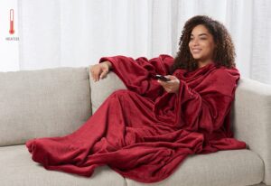 sharper image heated wearable blanket – burgundy