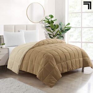 sharper image all season down alternative box stitch reversible comforter, king, tan