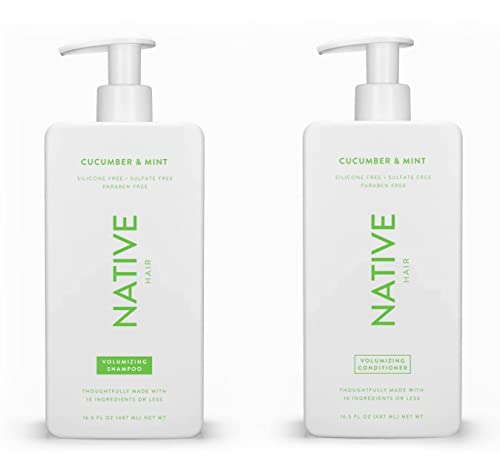 Native Shampoo and Conditioner Set | Sulfate Free, Paraben Free, Dye Free, with Naturally Derived Clean Ingredients | 16.5 oz (Cucumber & Mint, Volumizing), 2, 33.0 Ounces Total