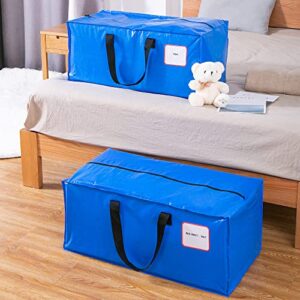 Extra Large Heavy Duty Moving Bags, Blue Storage Totes with Zippers for Clothing Blanket Storage, Dorm College Moving Supplies Boxes, Travelling Bag ,Clothes Storage Bins Compatible with Ikea Frakta Cart, 5 Packs,6 labels