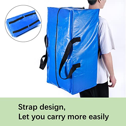 Extra Large Heavy Duty Moving Bags, Blue Storage Totes with Zippers for Clothing Blanket Storage, Dorm College Moving Supplies Boxes, Travelling Bag ,Clothes Storage Bins Compatible with Ikea Frakta Cart, 5 Packs,6 labels