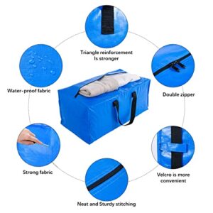 Extra Large Heavy Duty Moving Bags, Blue Storage Totes with Zippers for Clothing Blanket Storage, Dorm College Moving Supplies Boxes, Travelling Bag ,Clothes Storage Bins Compatible with Ikea Frakta Cart, 5 Packs,6 labels